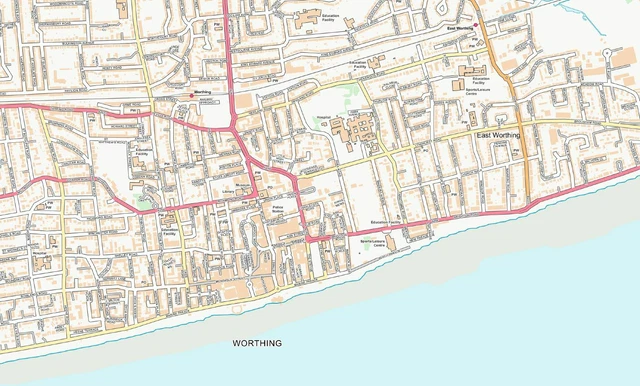 WALL MAP/STREET MAP Of Worthing. Worthing Street Map - Laminated ...