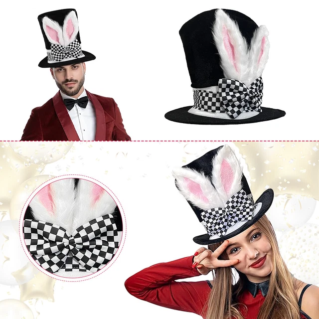 UK ALICE WHITE Rabbit Top Hat Adult Costume Ears Bunny Mad Hatter Gifts ...