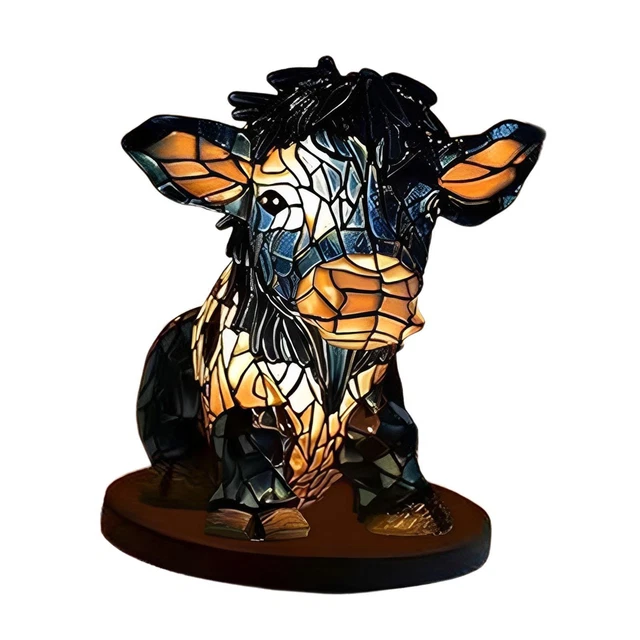 ANIMAL TABLE LAMP Cow Night Light Lighting Decor Dining Table USB Desk ...