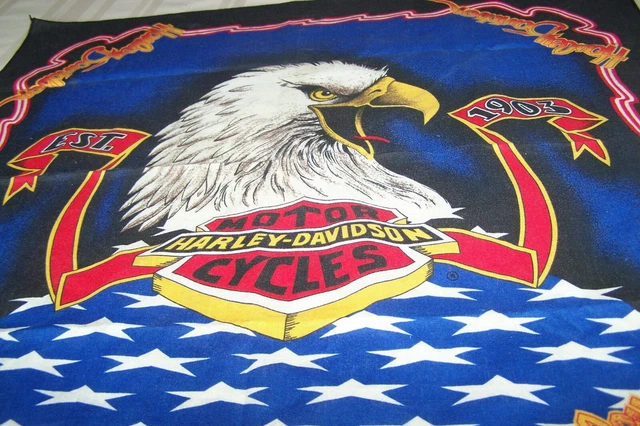 VINTAGE HARLEY-DAVIDSON RED White Blue Eagle 1 Bandana Made In USA HTF ...