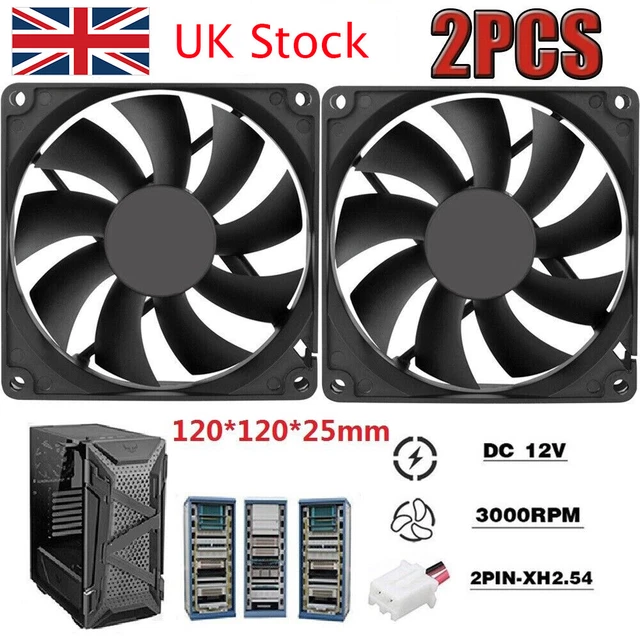 2X DC 12V 120mm 2PIN PC Cooling Fan 3000 RPM Computer Case Cooler CPU ...