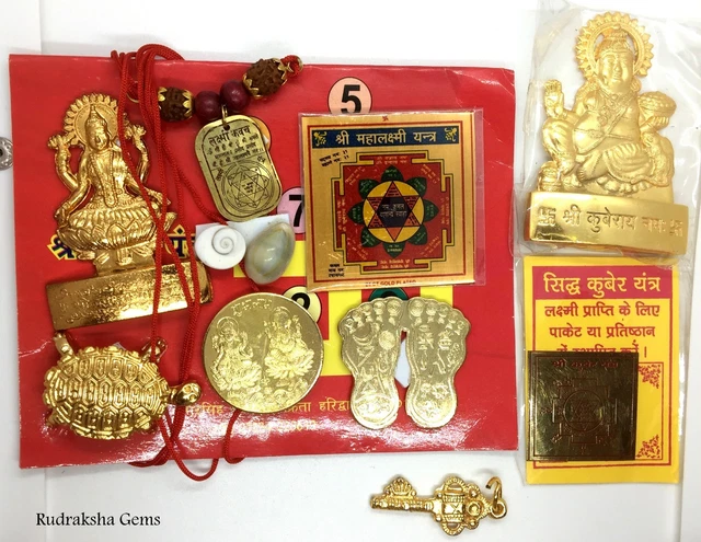 MAHA LAXMI DIWALI Puja Kit Lakshmi Kuber Statue Yantra Kuber Coin ...