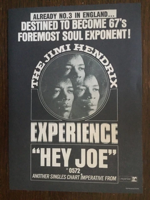1967 PROMOTIONAL POSTER FOR THE JIMI HENDRIX EXPERIENCE ‘HEY JOE ...