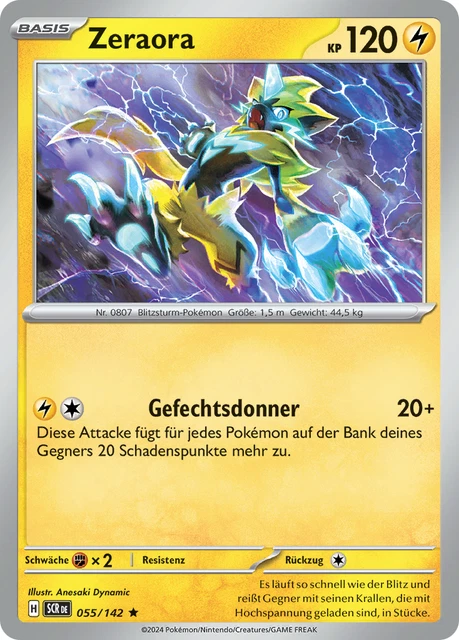 POKEMON TCG KARTE - Zeraora 055/142 - Stellarkrone - SCR - Rare - Holo - Deutsch EUR 2,59 ...