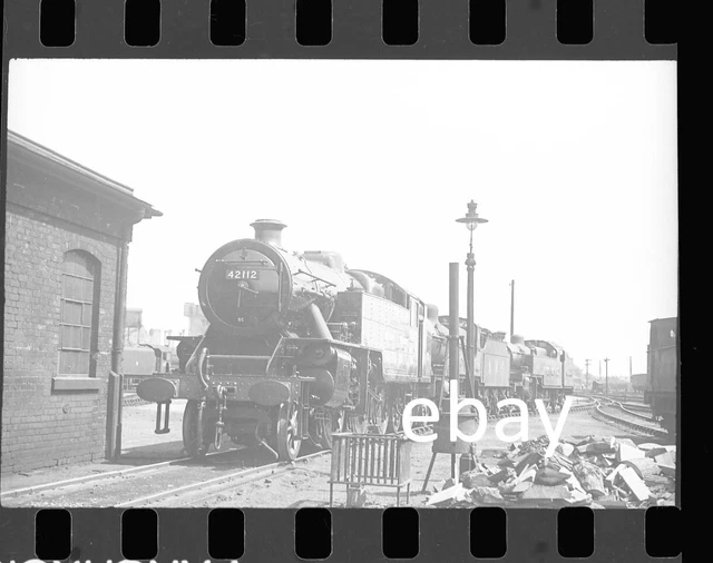 ORIGINAL 35MM NEGATIVE OF BR LMS STEAM LOCO 42112 AT DERBY on 12/6/49 ...