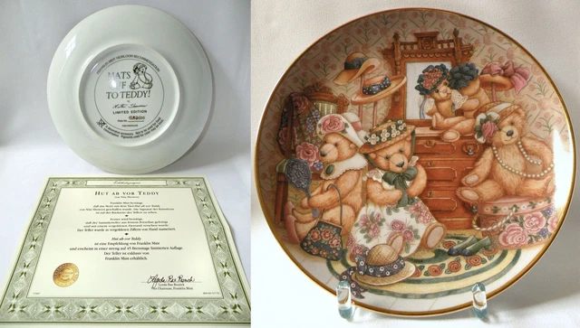 FRANKLIN MINT SAMMELTELLER limitiert NITA SHOWERS Teddy Mode Hut Spitze ...