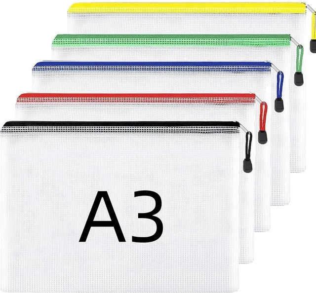 A3 PLASTIC WALLETS Folders - 5PCS Zip Lock Bags Document Zipper File ...