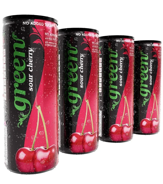GREEN SOUR CHERRY Sparkling Drink – Low Calorie, 10% Juice, Stevia ...