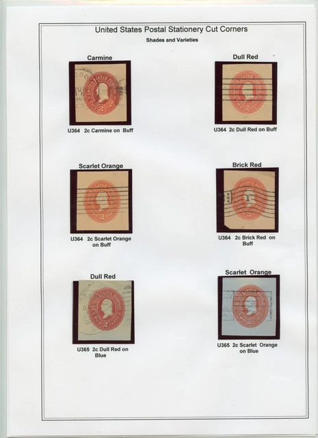 US CUT SQUARE Study 1899 Washington 2c Sc# U364 & U365 Shades ...