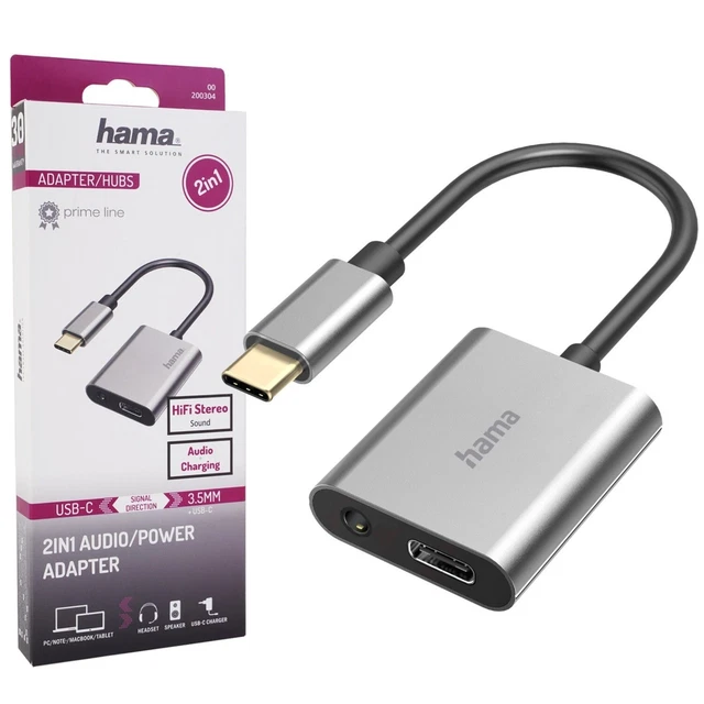 HAMA 2IN1 AUDIO-ADAPTER USB-C auf 3,5mm Klinke AUX + Ladebuchse Strom ...