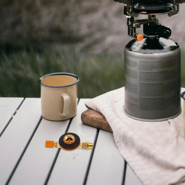 GAS TANK CONNECTOR Bottle Adaptor Camping Valve Flat Canister Refill ...