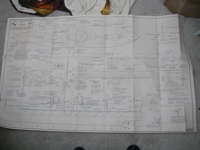 MODEL MAKER PLANS of HMS Dreadnought a scale WW1 warship model 35" LOA ...