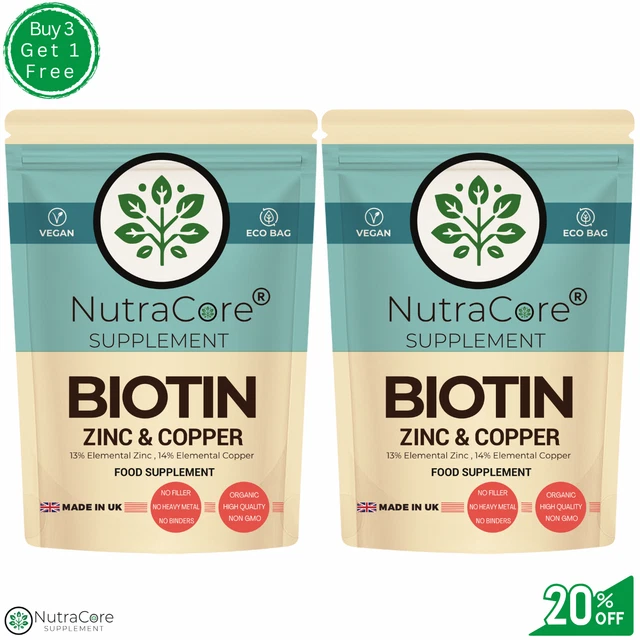 BIOTIN HAIR GROWTH Supplement BIOTIN 10,000mcg-(Biotin+Zinc & Copper ...
