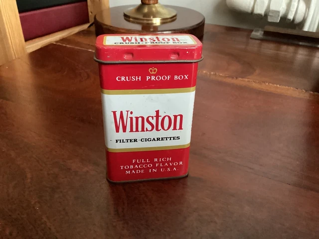 VINTAGE, ANCIENNE BOITE De Cigarettes , Vide, En Metal, Winston, Crush ...