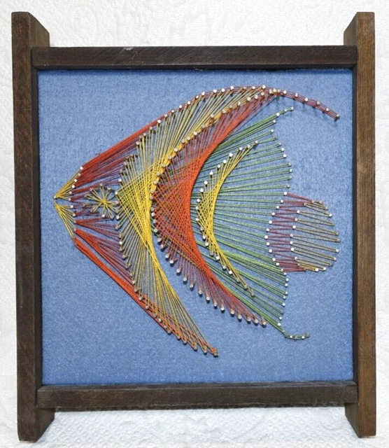 VINTAGE PIN & Thread Art Fish Wall Decor BOHO Hanging Nail & String Art ...