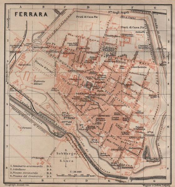 FERRARA ANTICA PIANTA cittadina piano urbanistico. Italia mappa 1906 ...