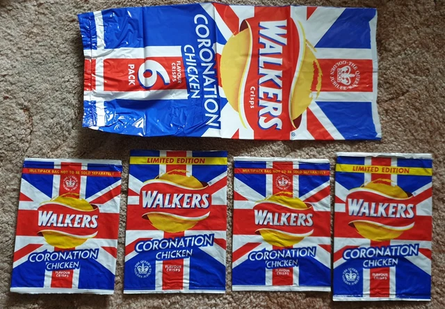 4 WALKERS EMPTY Crisp packets Multipack Coronation Chicken Queens ...