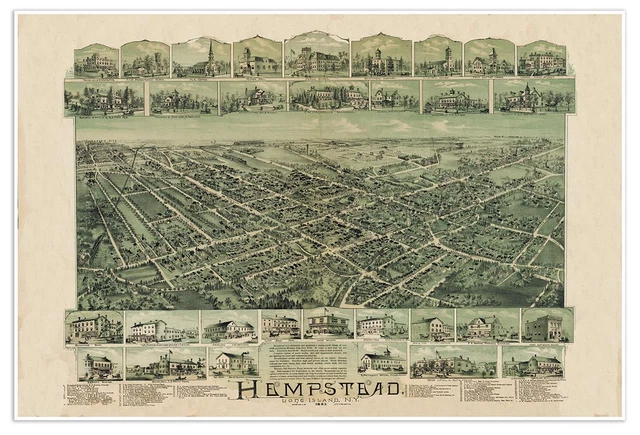 LARGE MAP OF Hempstead, Nassau County, Long Island, New York circa 1895 ...