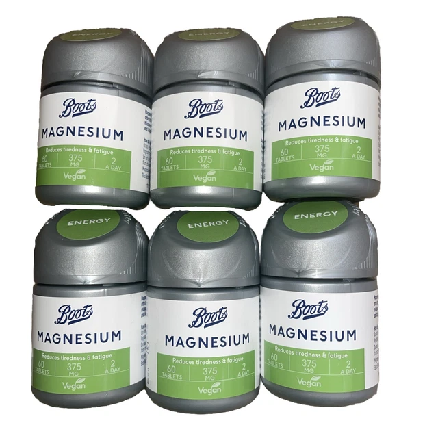 6 X 60 Tablets Boots Magnesium 375 mg - 6 Months supply BBE 03/2027 £7. ...