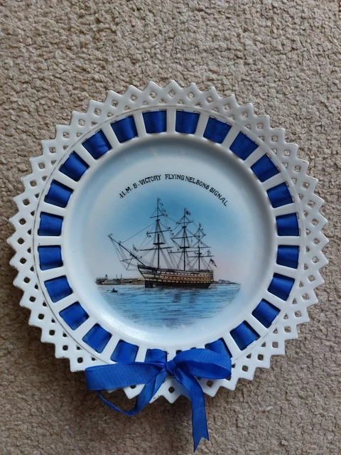 HMS VICTORY VICTORIAN Naval Ribbon Plate RARE 1900s with original ...