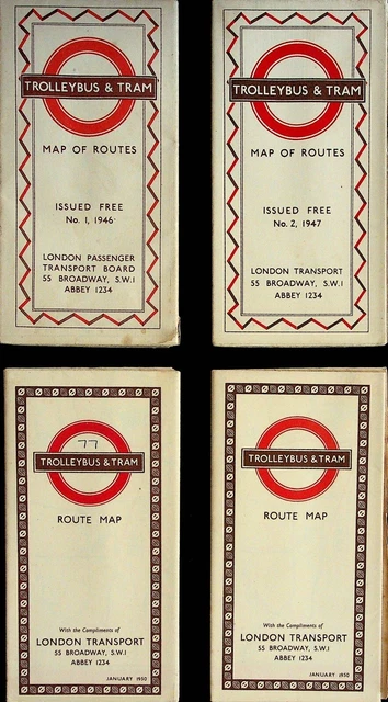 LONDON PASSENGER TRANSPORT Route Maps Trolleybus & Tram 1946-1947-1950 ...