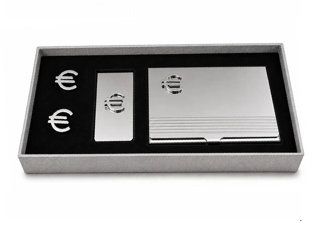 EURO SIGN BUSINESS Card Holder, Money Clip & Cufflink Set for Men ...