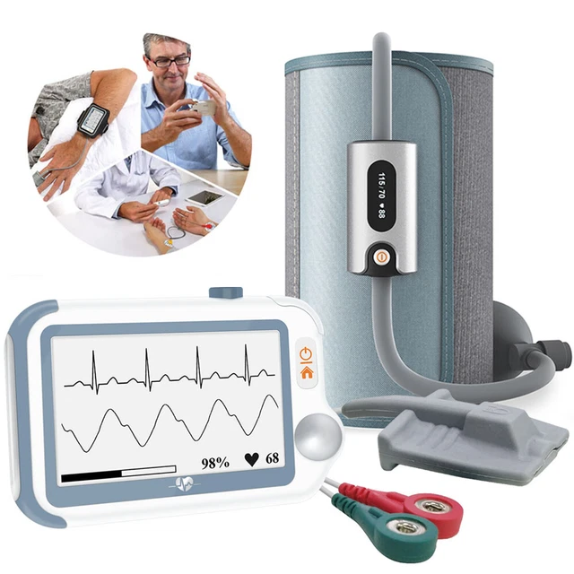 PORTABLE PATIENT MONITOR 24 hour Holter Monitor SpO2 Temp Blood ...