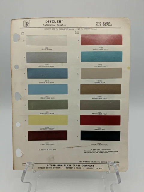 1964 BUICK DITZLER PPG Color Chip Paint Sample Page EUR 10,23 - PicClick IT