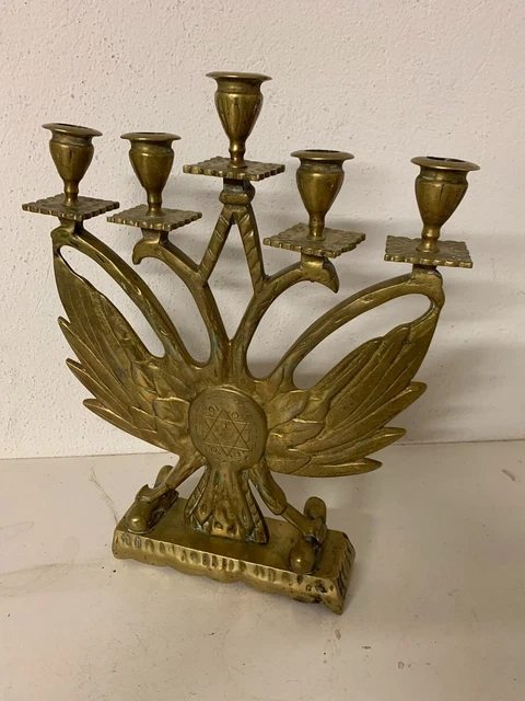ANCIENNE MENORAH BRONZE Juive/ Jewish 5 branches EUR 89,00 - PicClick FR