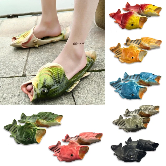 FISH SLIPPERS FLIP Flops Beach Shower Pool Shoes Unisex Women Men ...