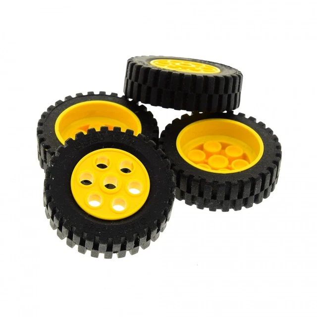 4X LEGO TECHNIC Rueda 30x13 Negro Llanta 13x24 Amarillo Modelo Team ...