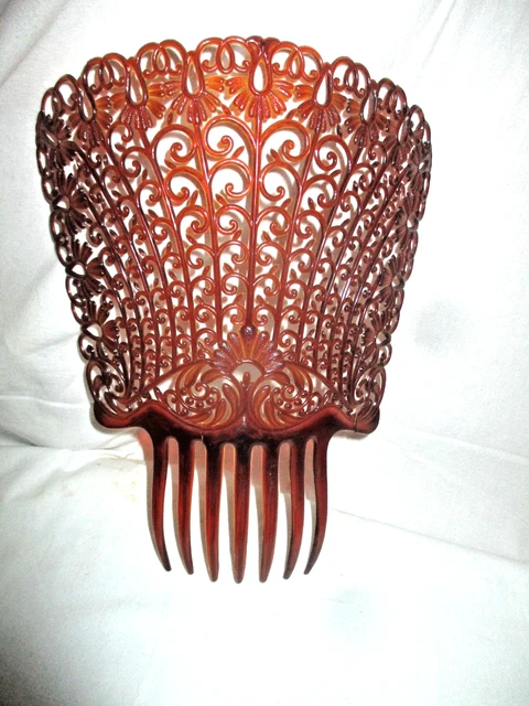 PEIGNE ANCIEN CELLULOID diadème mantille art populaire Flamenco ESPAGNE ...