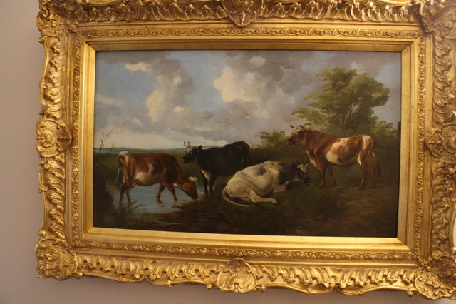JAMES CHARLES MORRIS oil on panel 1851 British Artist Cattle within a ...
