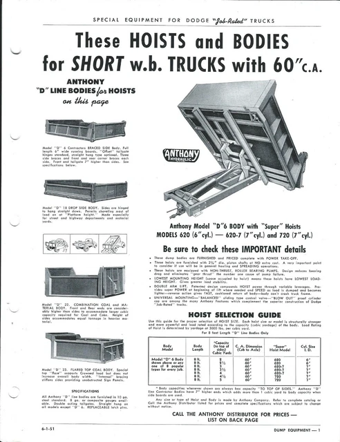 TRUCK BROCHURE - Anthony - Hoists Dump Spreader Bodies for Dodge - 1951 ...