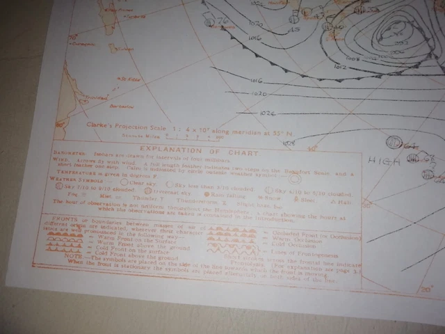 WWII WW2 VINTAGE 1944 Meteorological Weather Map Chart-Dday Delay Vtg ...