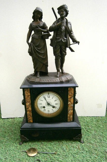 ANCIENNE PENDULE REGULE Et Marbre Chasseur French Antique EUR 130,00 ...