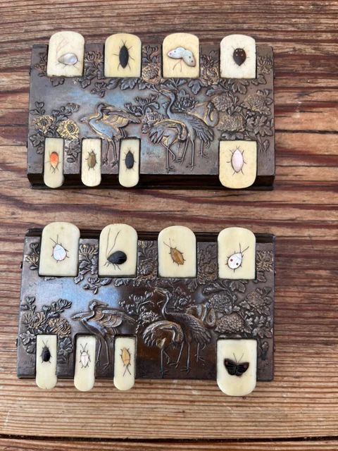 PAIR OF ANTIQUE Shibayama Insect Japanese Art - Games Whist Marker £91. ...