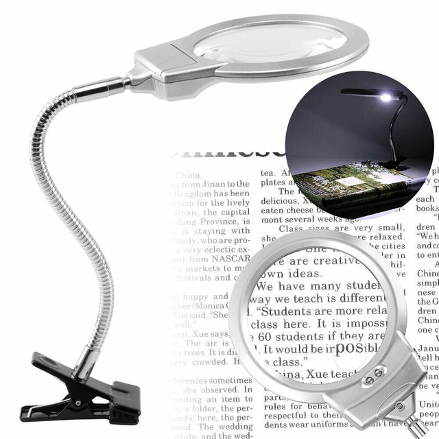 LED LIGHT LARGE Lens Lighted Lamp Top Desk Magnifier Clamp Clip ...