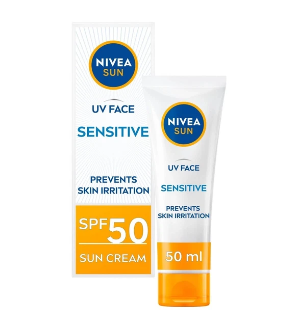NIVEA SUN UV Face Sensitive SPF 50 Cream (50ml) Sunscreen Protects ...