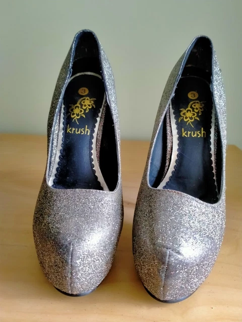 WOMEN'S KRUSH 6& Stiletto High Heel Court Shoes, Gold Glitter, Size 3 ...