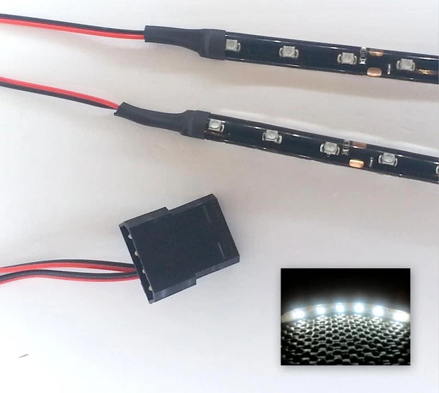 WHITE MODDING PC Case Light Led Kit (Twin 30Cm Strips) Molex 60Cm Tails ...