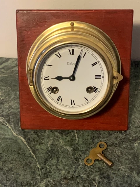 VINTAGE BAKER,MADE IN Germany Mariner Ship's Bell Clock w/Key, working ...