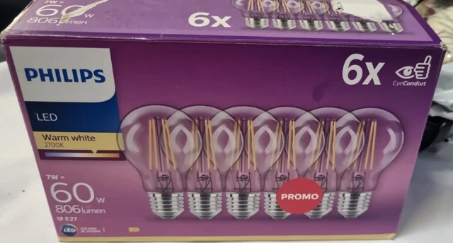 PHILIPS LED PREMIUM Classic A60 Light Bulbs 6 Pack E27 Edison Screw ...