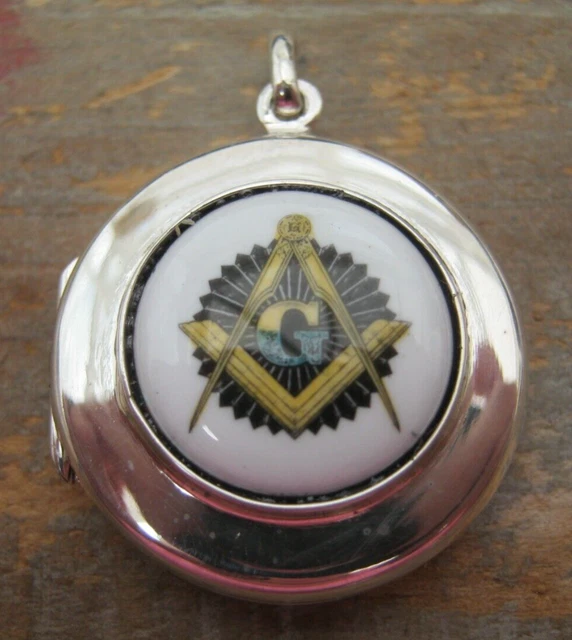 SOLID SILVER 925 & Enamel Masonic Freemasons Fob Locket Pendant For ...