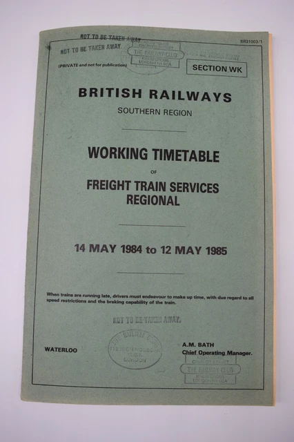 BRITISH RAILWAYS (SR) Working Timetables Freight Train Services ...