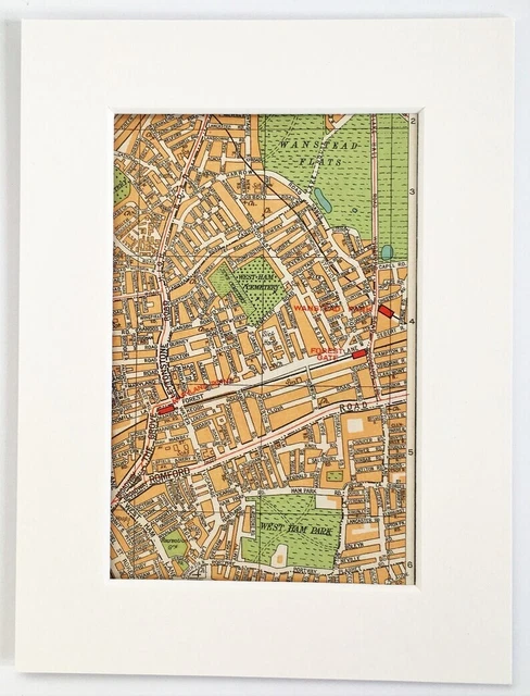 ANTIQUE 1930S LONDON Map - Mounted - WEST HAM, FOREST GATE, WANSTEAD ...