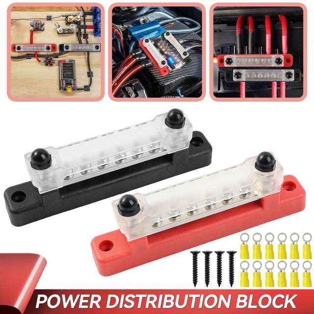 2X 6 WAY 12V Bus Bar Power Distribution Terminal Block 150A Busbar Red ...