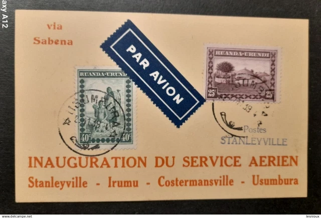 CARTE RUANDA URUNDI Congo 1939 1er Service aérien Usumbura Stanleyville ...