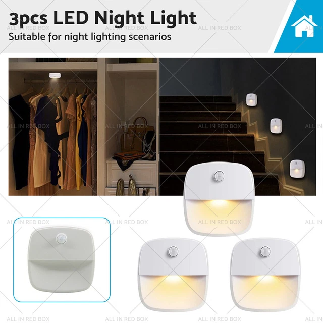 3 PCS CORDLESS Battery-Powered LED Night Light Motion Sensor Light-Warm ...