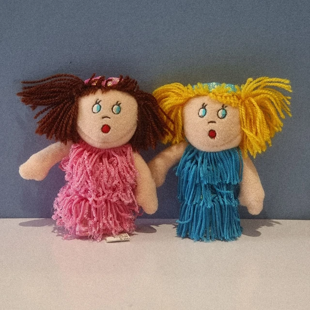 JELLYCAT FINGER Puppet Dolls Retired 2000 doll Blue And Pink Flapper ...